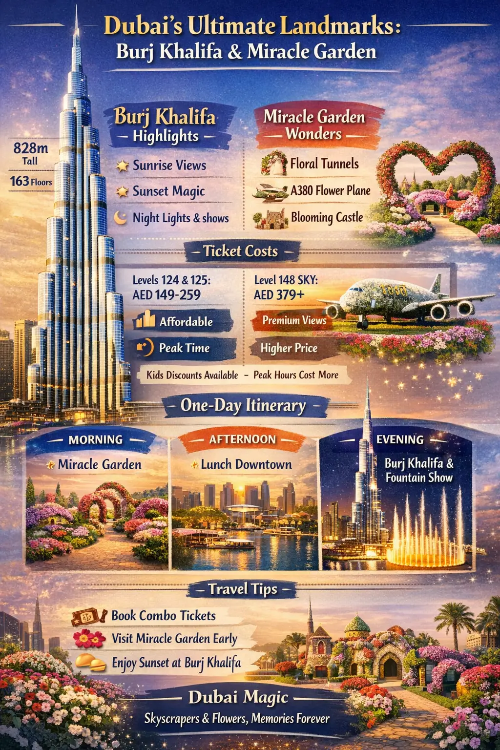 Burj Khalifa And Miracle Garden Dubai 1 Day Itinerary