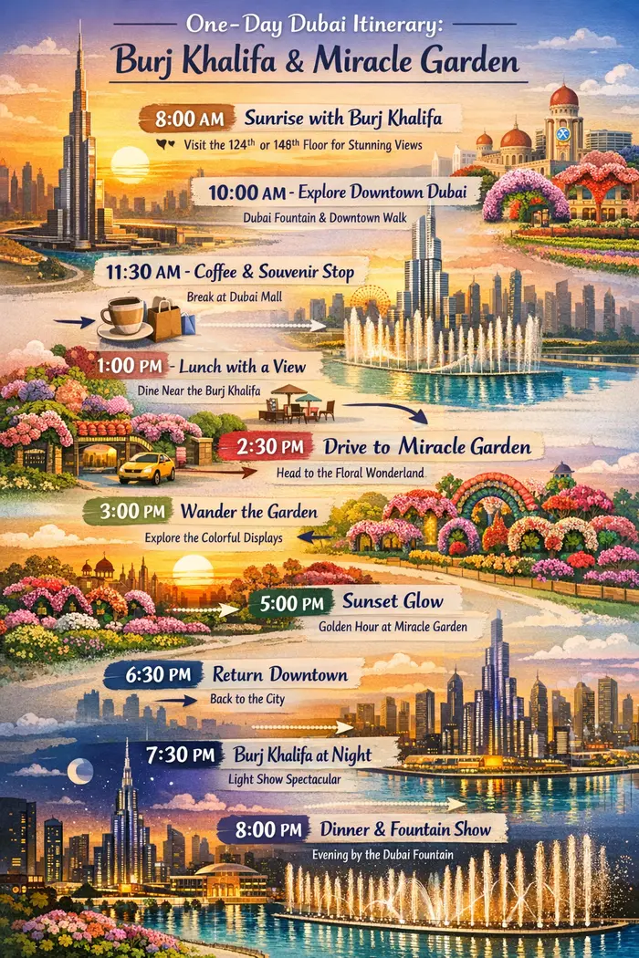 Burj Khalifa And Miracle Garden Dubai 1 Day Itinerary