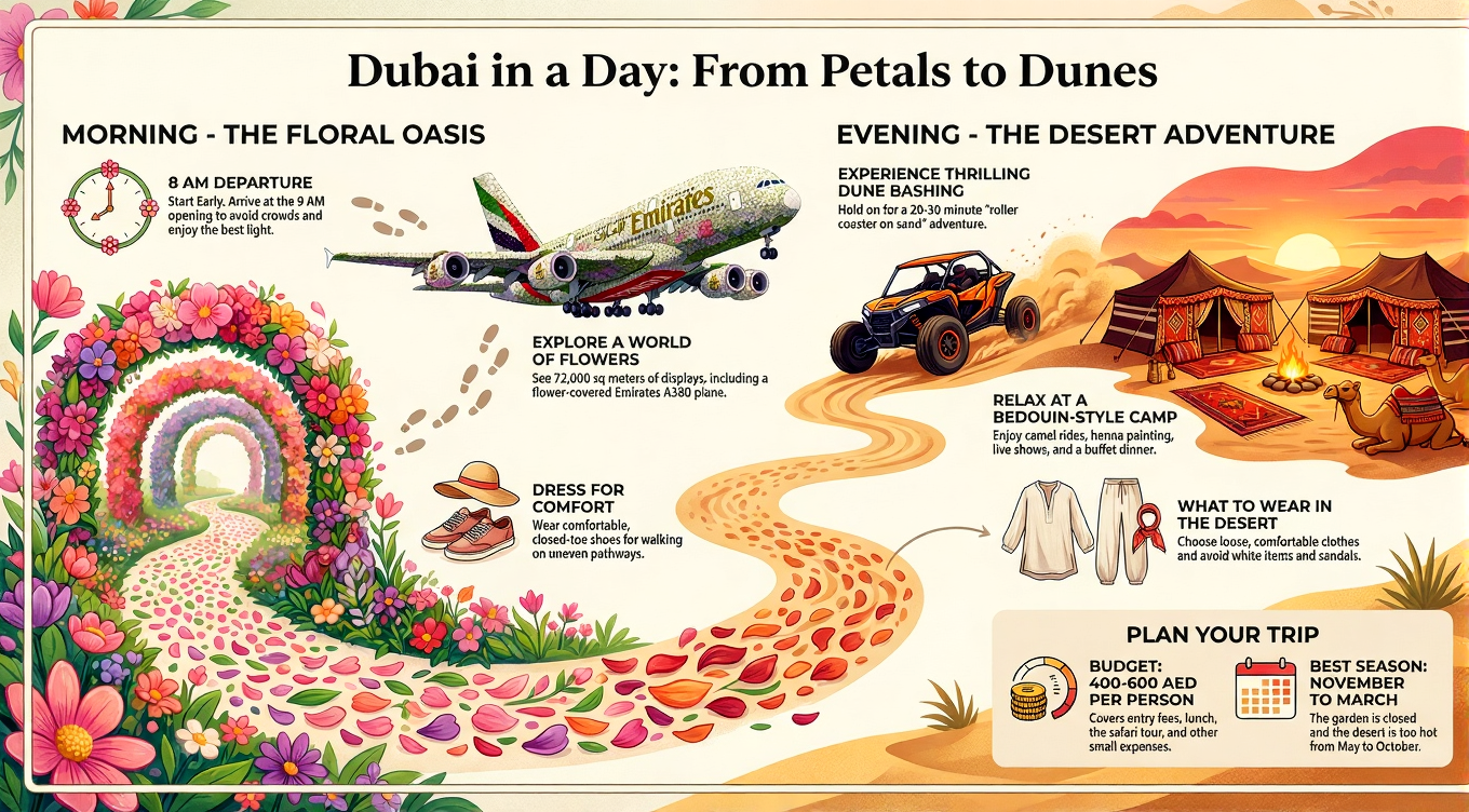 Dubai Miracle Garden & Desert Safari Ajman 1 Day Itinerary